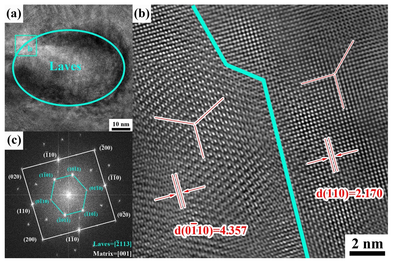 Fig. 12 HRTEM images of a and b Laves phase in the TMTT70 condition, c ...